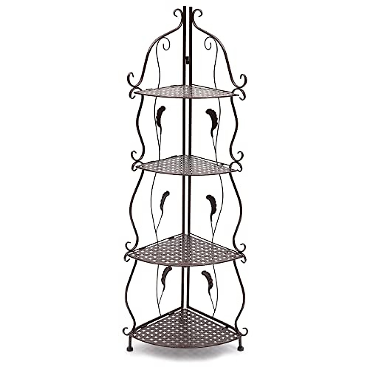 HYYKJ-US 4 Tier Corner Shelf Plant Stand European Retro Multipurpose Metal Shelving Unit Foldable Iron Rack Storage Shelf Home Organizer Decor for Living Room, Office, Kitchen, Bathroom(Bronze)