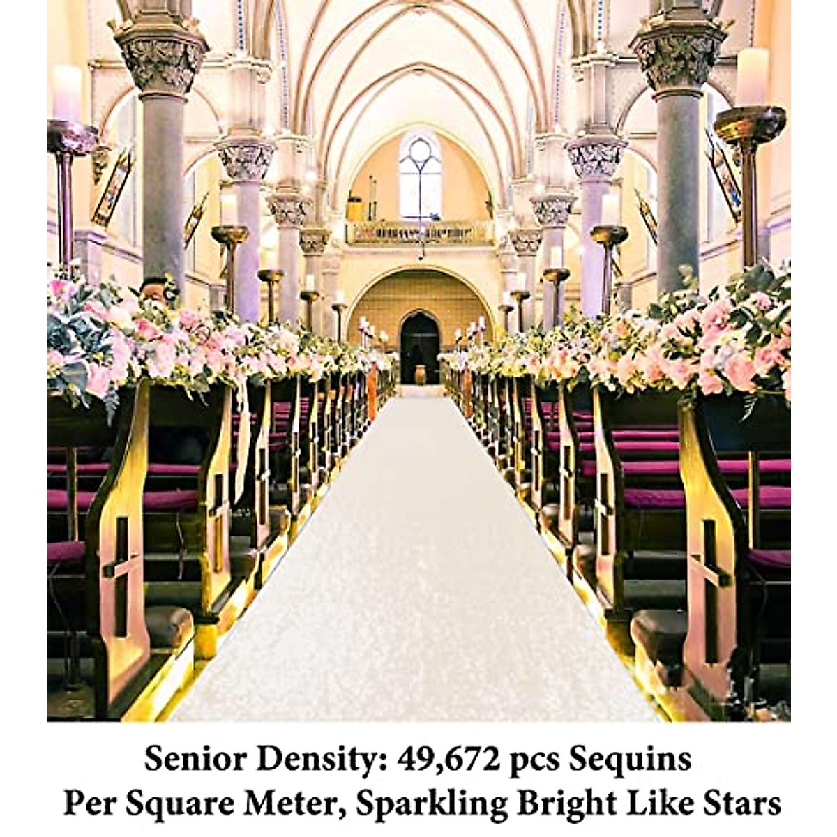 Aisle Runner for Wedding 15FTx2FT Sequin Aisle Runner Indoor Outdoor Ceremonies Decor Ivory Carpet Runner Church Runner Wedding Walkway Carpet Runner Rugs Aisle Runner Sequins (2FTx15FT, Ivory)