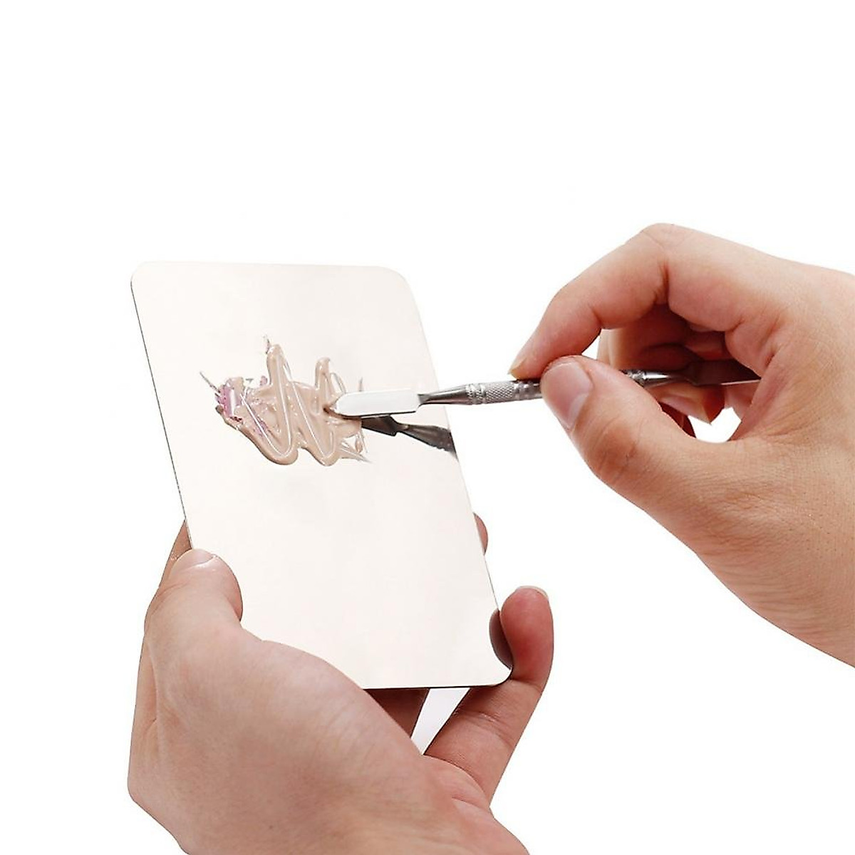 Small Stainless Steel Cosmetic Makeup Palette Spatula Rec Shape Mixing Plate Tool