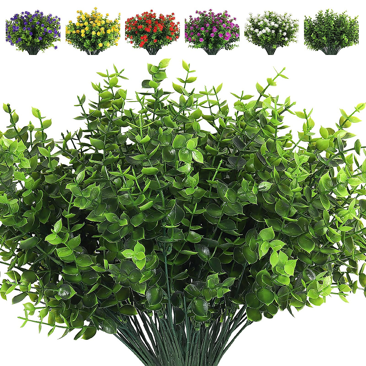 RECUTMS 8 Bundles Artificial Eucalyptus Artificial Grasses Fake Greenery Boxwood Stems Fake Plants and Greenery Springs for Farmhouse,Home,Garden,Office,Patio,Wedding and Indoor Outdoor(Eucalyptus)