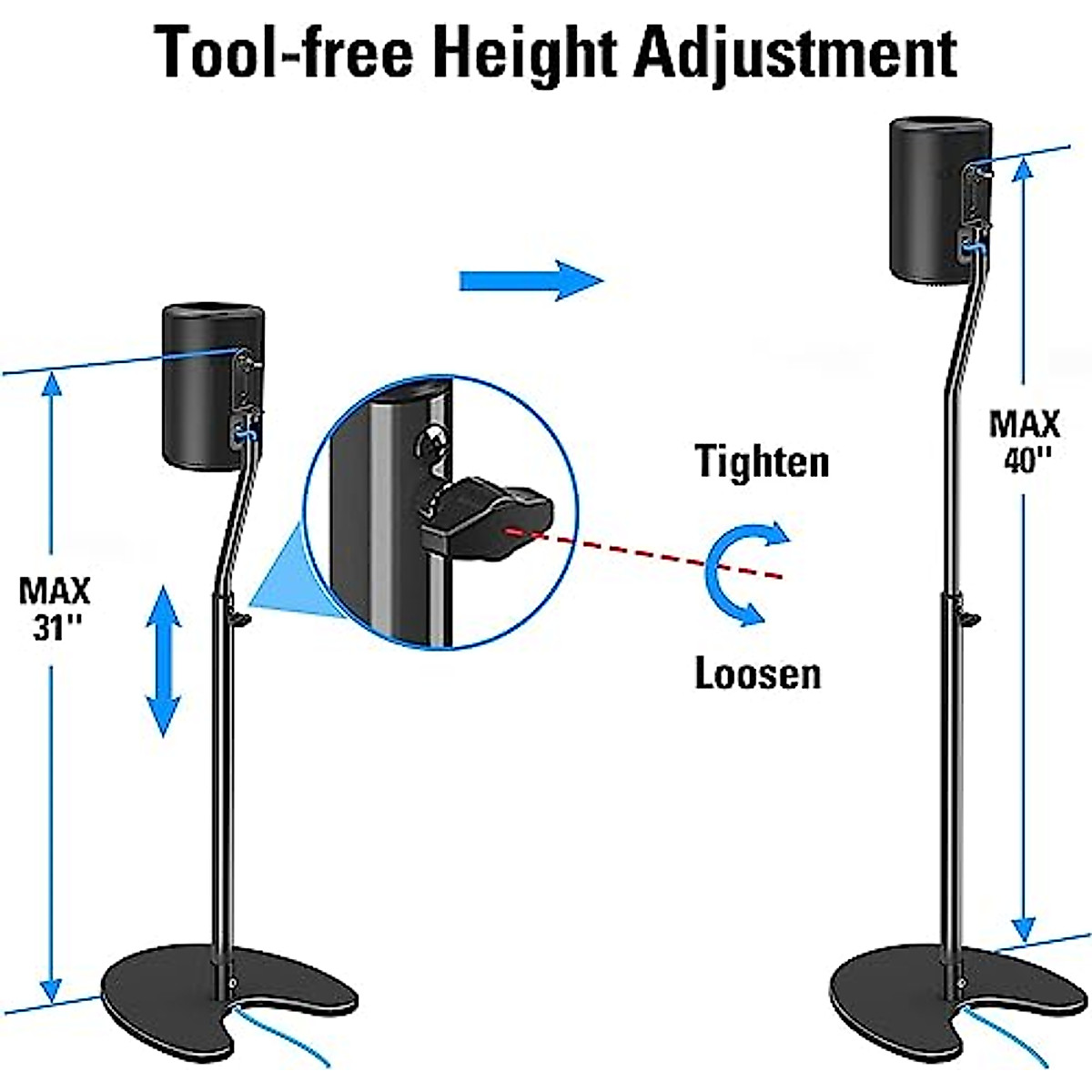 Mounting Dream Height Adjustable Speaker Stands Mounts, One Pair Floor Stands, Heavy Duty Base Extendable Tube, 11 LBS Capacity Per Stand, MAX 40" Height Adjustment MD5401 (Speakers Not Included)