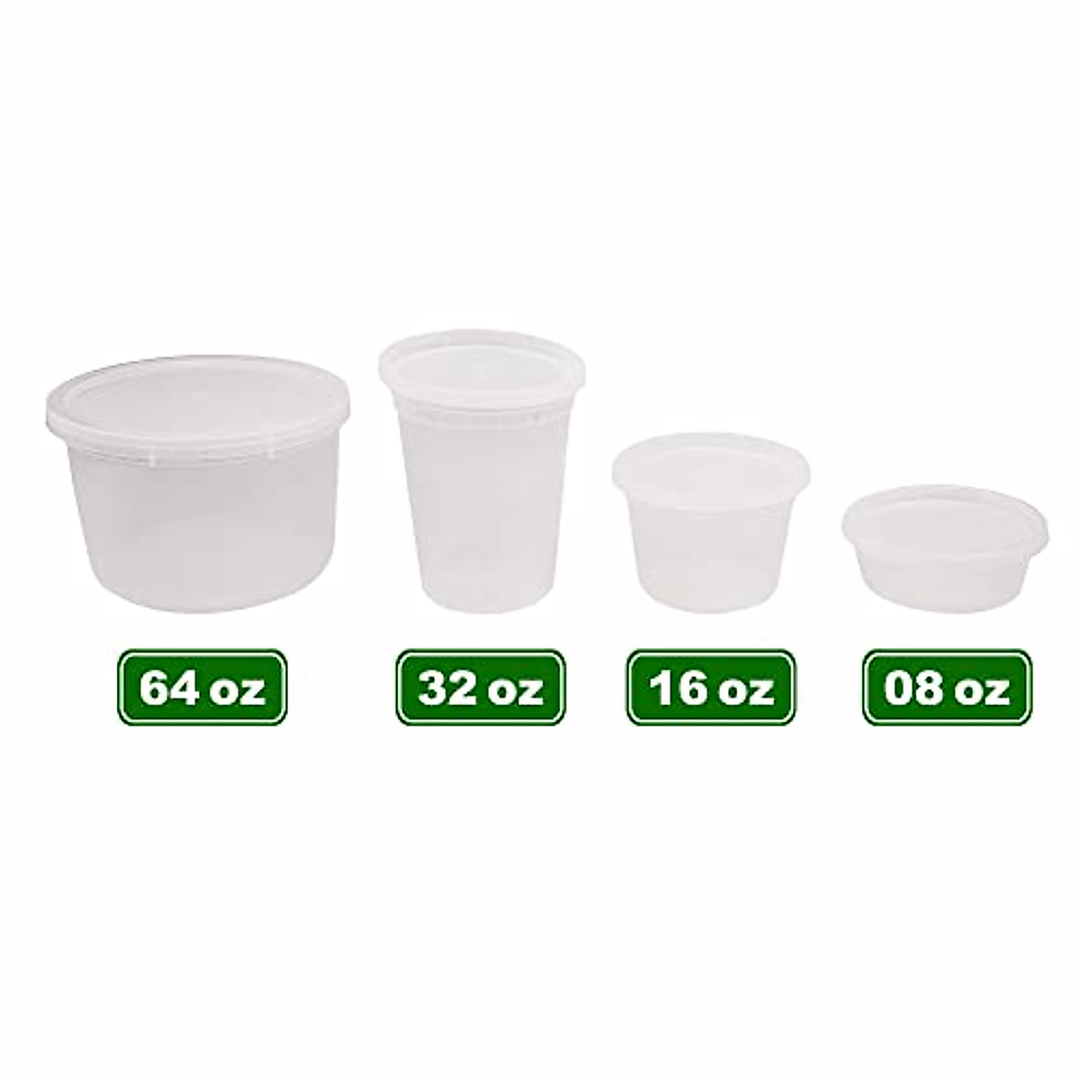 PARTY BARGAINS [36 Pack Food Containers with Lids - 8oz, 16oz, and 32oz Size Bundle, 12 Pcs Each - Deli Containers for Food, Temperature Resilient, Leak Proof & Reusable