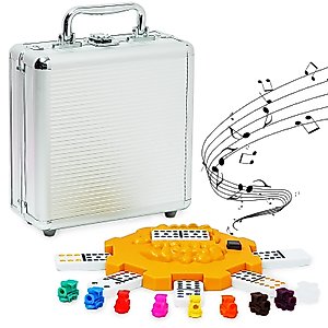 Yinlo Mexican Train Dominoes Set, Double 12 Dominoes Set: Colorful Dot Pips, Real Train Sound Effect Hub, Score Pad and 9 Colorful Trains, 91 Tiles Domino Game Set