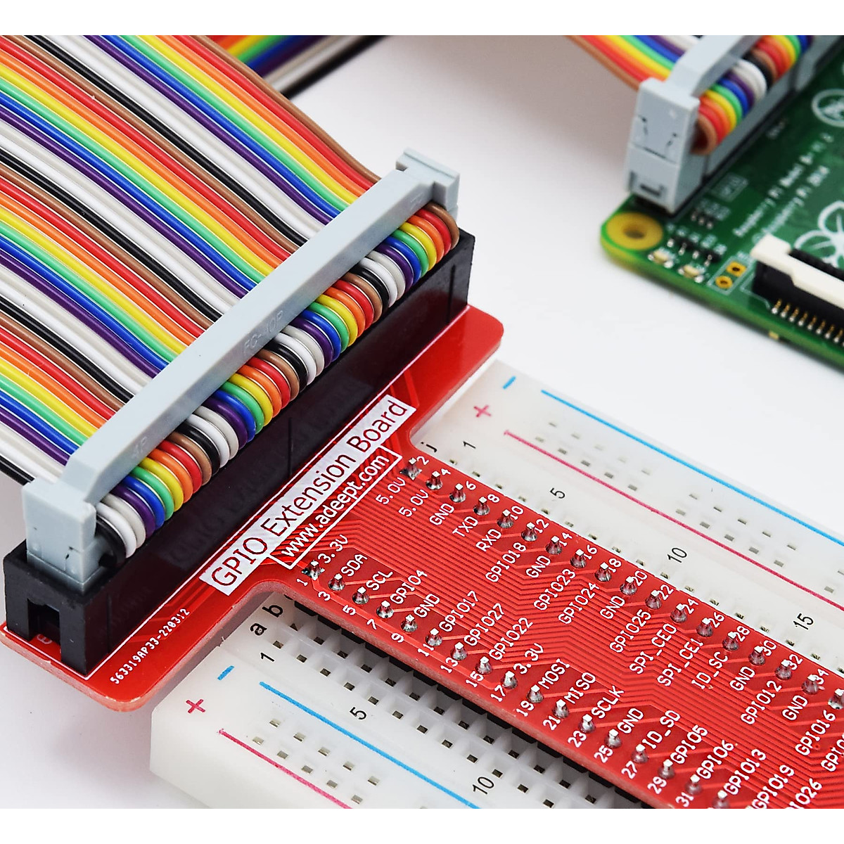 Adeept Raspberry Pi GPIO Breakout, T-Type GPIO Expansion Board +830 Points Solderless Breadboard+65pcs Jumper Cables +40pin Rainbow Ribbon Cable, Raspberry Pi GPIO Expansion Kit