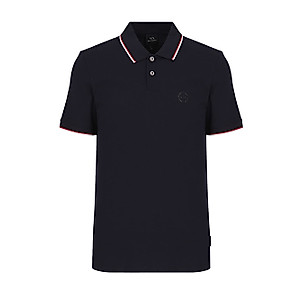 A|X ARMANI EXCHANGE mens Short Sleeve Jersey Knit Polo Shirt, Navy Blue, Medium US