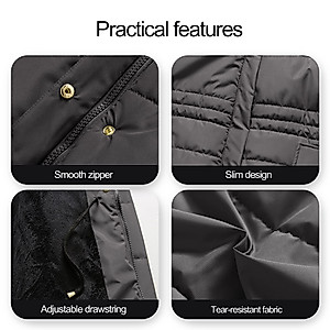 Chrisuno Women's Long Winter Puff Coat Insulated Water Resistant Parka With Detachable Hood XL Dark Grey