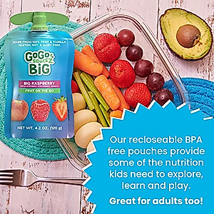 GoGo squeeZ BIG Variety Pack, BIG Pear & BIG Raspberry, 4.2 oz. (Pack of 20), Unsweetened Fruit Snacks for Kids, Gluten Free, Nut Free and Dairy Free, Recloseable Cap, BPA Free Pouches