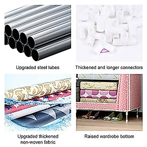 QLFJ-FurDec Portable Wardrobe Closet, Clothes Storage Organizer Rack Shelves with Hanging Rods, Non-Woven Fabric Cover Standing Closet for Hanging Clothes, Stable and Easy Assembly, Pink Dot Style