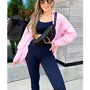 Beaufident Workout Set for Women Active 2 Pieces Seamless Ribbed Yoga Leggings with Support Paded Sports Top Black