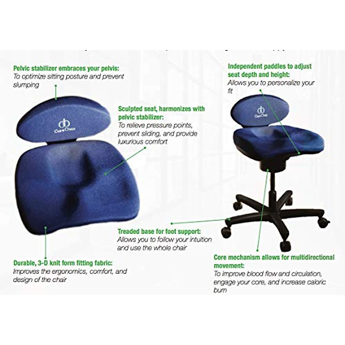 CoreChair Tango Ergonomic Active-Sitting Office Chair | Patented Design to Promote Movement to Build Core Strength and Posture (Black)
