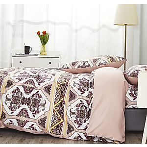 DaDa Bedding Southwestern Duvet Cover Set - Blush Pink, Kilim & Tribal Design - Includes Matching Pillowcases - Persian-Inspired, Ornate Traditional Print - Queen - 3-Pieces