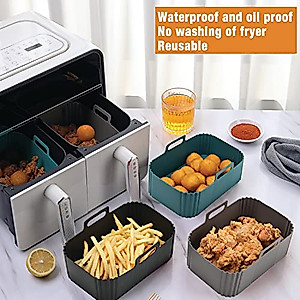 Silicone Air Fryer Liner 2 pack 7.5inch, Kinglv Reusable Air Fryer Pot for Foodi Accessories Dual, Silicone Air fryer Accessories for Home Kitchen (Rectangle-Blue & Gray)