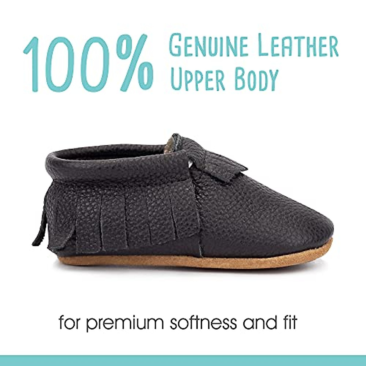 Zutano Unisex Baby Leather Moccasins, Slip Resistant, Soft-Sole Stay On Baby Shoes, Black, 18M