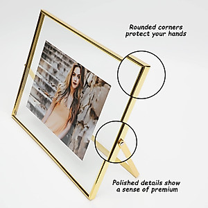 AhaGo Gold Floating Frame(8"×10", Horizontal), For Picture 7x9, 6x8, 5x7, Tabletop Shelf Photo Frame, Home or Office Decor, Classy For Holiday, Birthday or Wedding