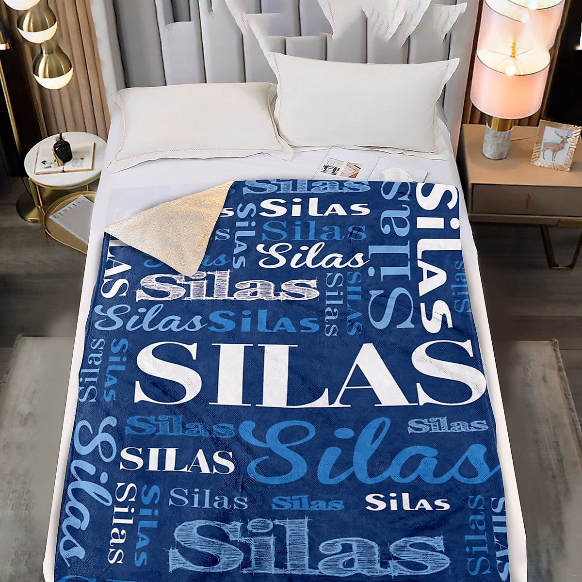 Personalized Blanket with Name Custom Monogrammed Baby Blankets for Boys Adults, Warm Sherpa Fleece Blankets Throws, Double Layer Winter Blanket for Men Christmas Birthday Gift Blue 2