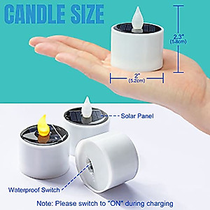 SingTok 6 PCS Solar Powered Outdoor LED Tea Lights Waterproof Rechargeable Flameless Flickering Candles Battery Operated Solar LED Votive Flicker Tealight Candle for Garden Lantern Decor (Warm White)
