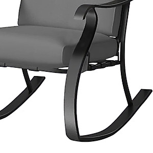 Four Seasons Courtyard Gramercy 3 Piece Cushioned Rocking Chairs Outdoor Backyard Patio Furniture Bistro Set with Square Side Table, Charcoal Gray