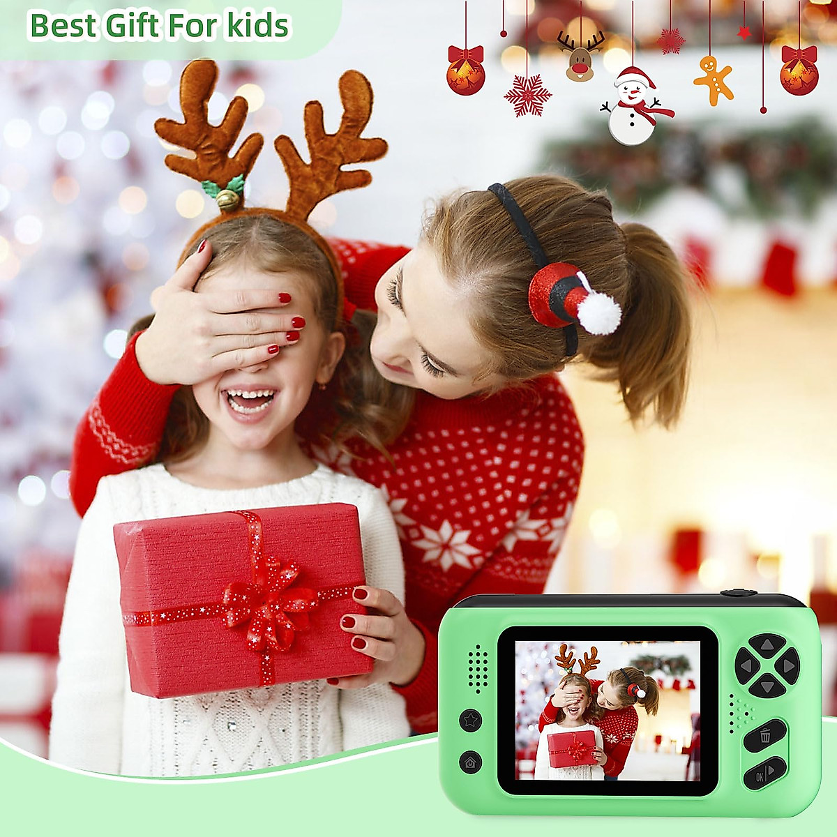 Kids Camera, Christmas Birthday Gifts for Boys and Girls Age 3-8,Video Cameras for Kids 8-12,Childrens Digital Camera for vlogging Portable Kids Selfie Camera with 32GB SD Card Green