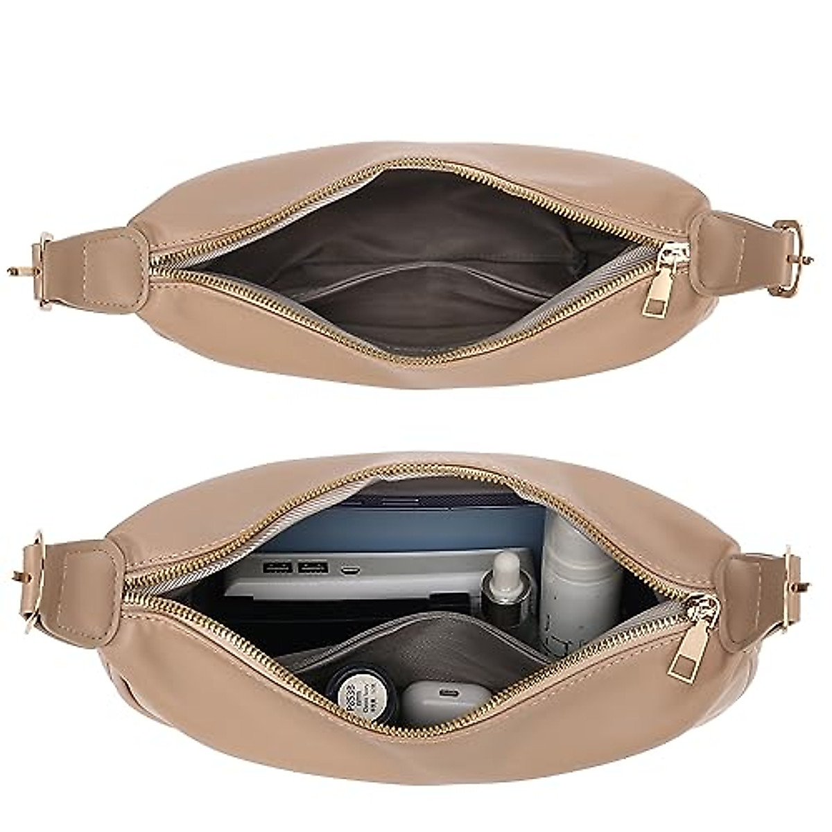 Small Crossbody Bags for Women, Crescent Bag Trendy Shoulder Bag Everyday Dumpling Bag Half Moon Purse for School Casual Travel - Vegan Leather Khaki