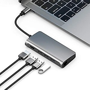 Leya-US Spare Part T7 8 in 1 USB-C/Type-C to 3 USB 3.0 + USB-C/Type-C + HDMI + RJ45 Network Interfaces HUB Adapter with Micro SD/SD Card Slots(Grey) (Color : Grey)