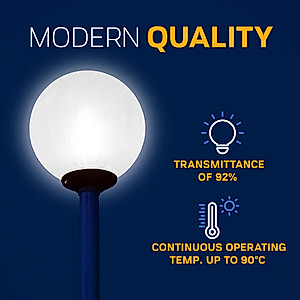 KastLite 12" White Acrylic Lamp Post Globe | Smooth Textured with 5.25" Neckless Opening | Manufactured in the USA