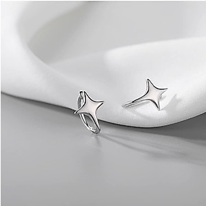 Reffeer Solid 925 Sterling Silver Star Cuff Earrings Cartilage Wraps for Women Helix Earrings Star Clip On Earrings No Piercing (A-Silver)