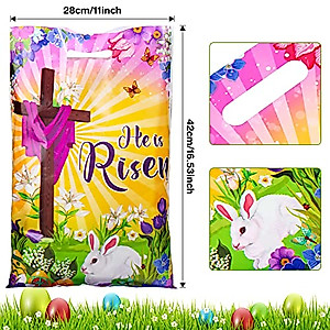 50 Pieces Easter Large Plastic Treat Bags He is Risen Party Favor Bags Easter Religious Candy Goodie Treat Gift Bags Easter Tote Bags with Handles for Easter Spring Jesus Holiday Party Favor