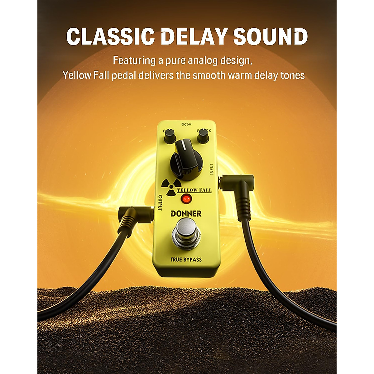 Donner Guitar Delay Pedal for Pedal Boards, Electric Guitar, Yellow Fall Analog Delay Guitar Effect Pedal Vintage Delay True Bypass