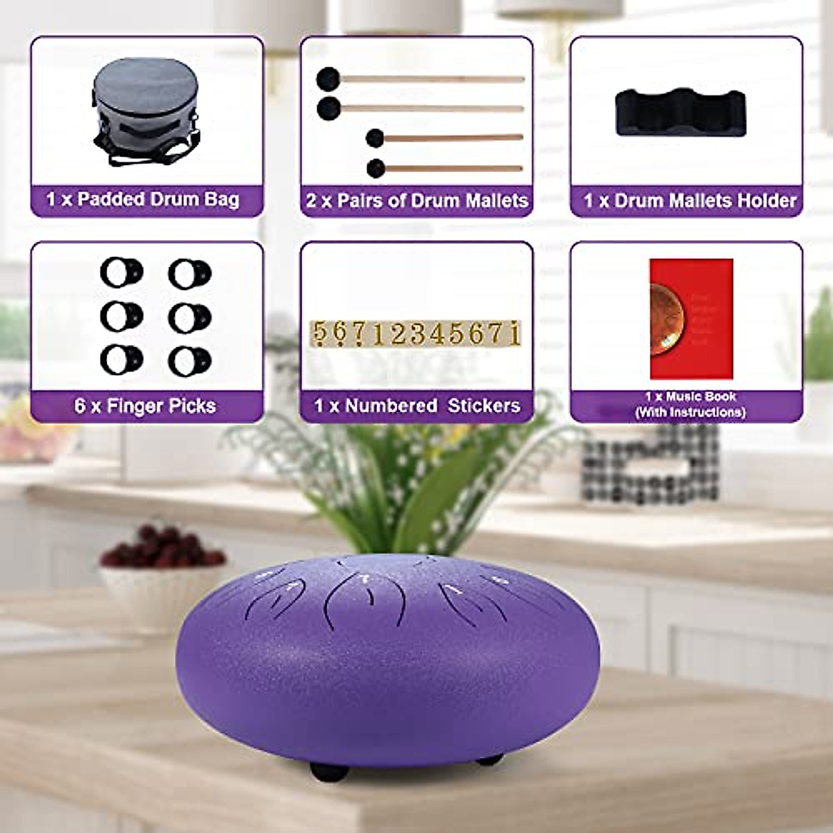 Ranch Steel Tongue Drum 12 Inches 11 Notes Handpan Drum C Key Percussion Instrument Hand Drum for Beginners Easy to Learn Tank Drum with Bag, Mallets, Music Book, Note Stickers, Finger Picks