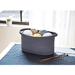 Home Zone Living Woven Basket for Home Storage with 2 Cotton Rope Handles, 100% Cotton, 14.00” x 7.00” x 7.00”, Gray, VS19578E