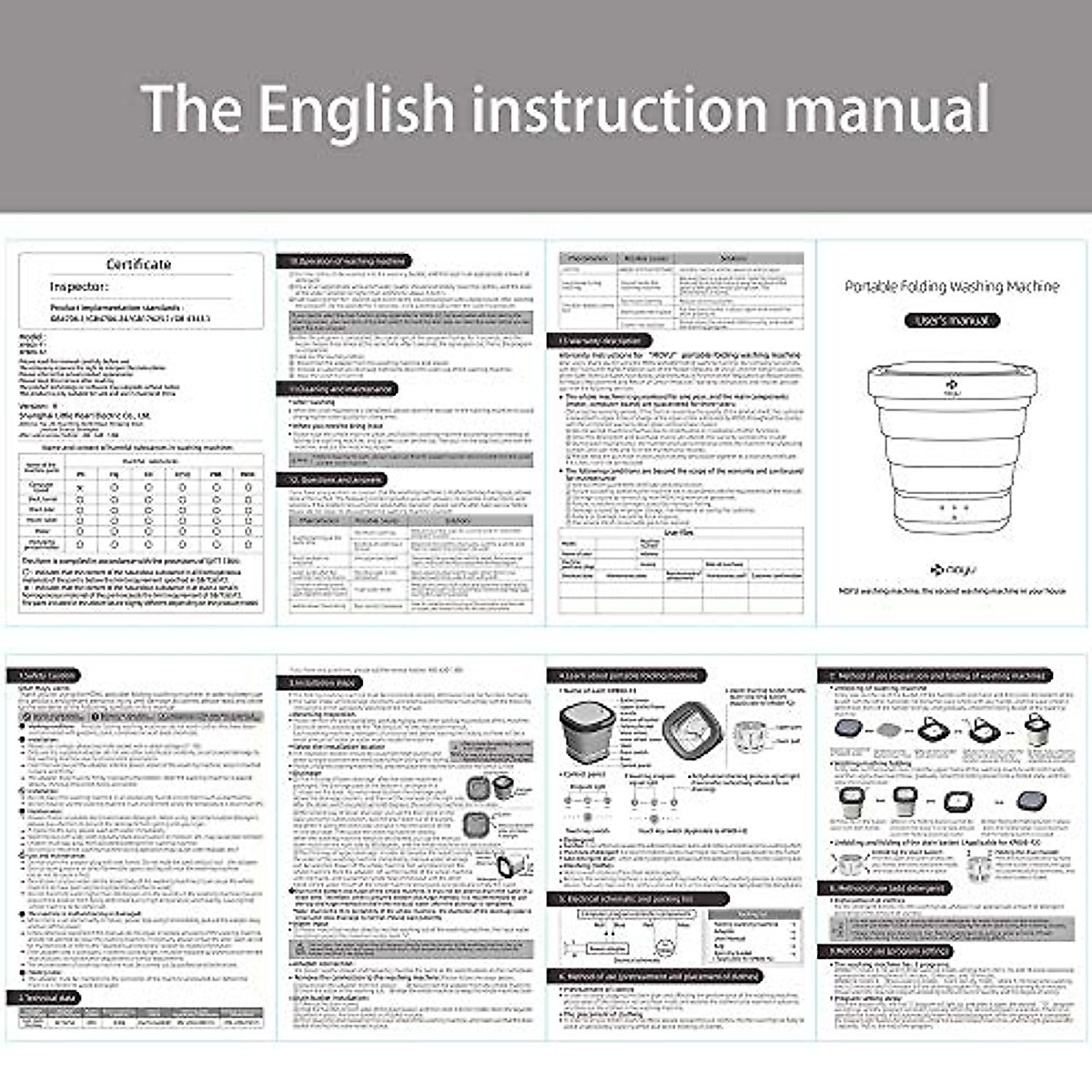 MOYU Portable Washing Machine Foldable Bucket Washer with Soft Spin Dry and Drainage Pipe(110V/240V, US Plug,English User manual)