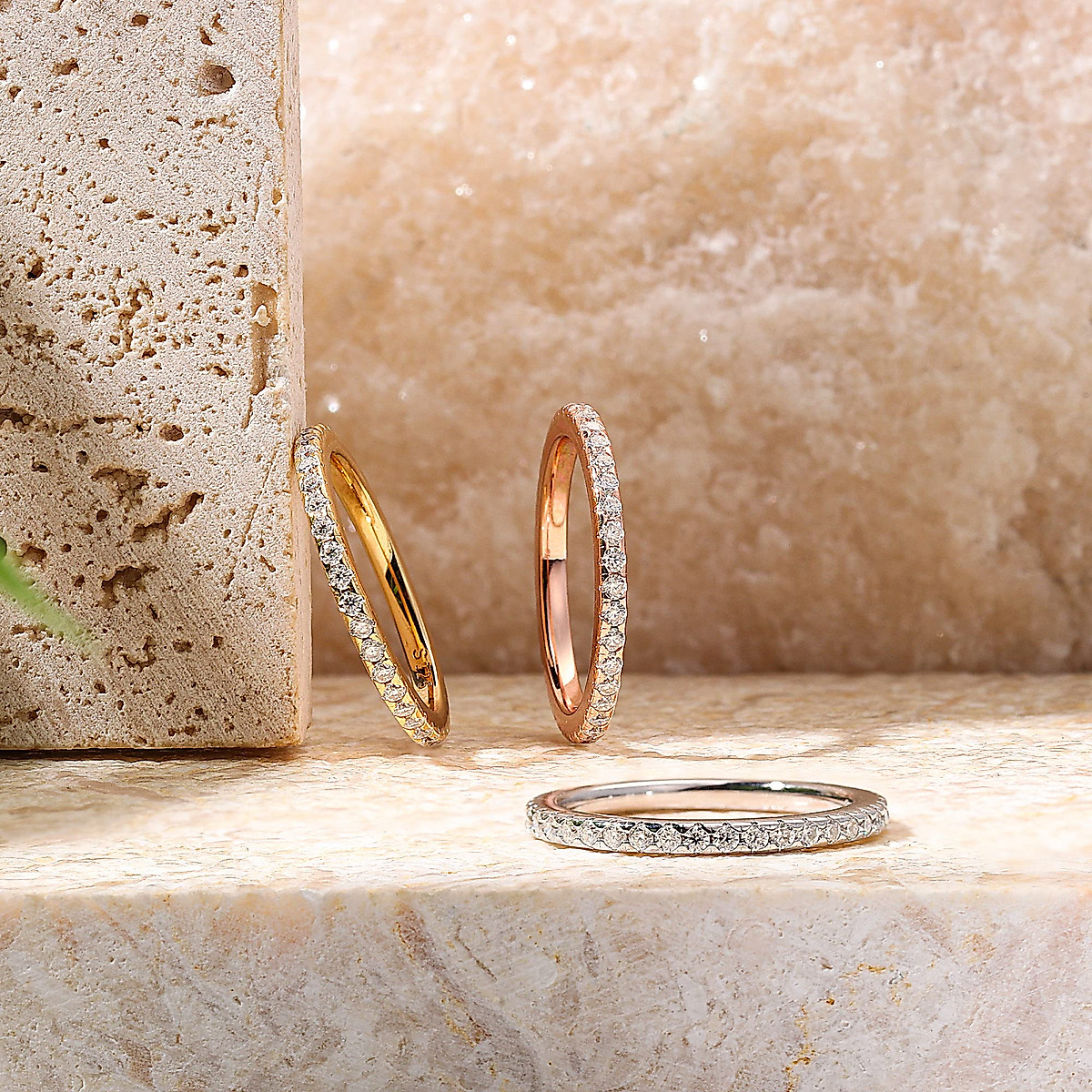 SMILEST 1.8MM Moissanite Wedding Rings for Women, D Color VVS1 Brilliant Lab Created Diamond Wedding Band Rhodium Plated Solid 925 Sterling Silver Stackable Rings Moissanite Eternity Band for Women