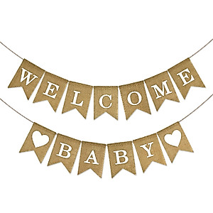 Anwyll Welcome Baby Burlap Banner,Baby Shower Decoration Banner,Pre-Strung Oh Welcome Baby Shower Sign for Backdrop,Adorable Neutral Gender Reveal Party Decor,Baby Announcement Sign for Girls Boys