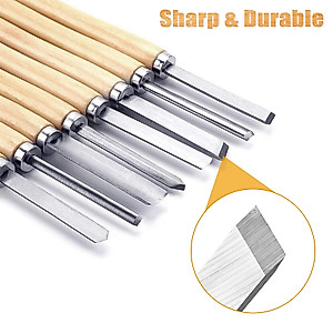 8Pcs Wood Lathe Tools, Professional Wood Turning Tools for Lathe Chisel Set with 2 Skew 1 Spear Point 1 Parting 1 Round Nose 3 Gouge Tools for Beginners Professionals Hobbyists