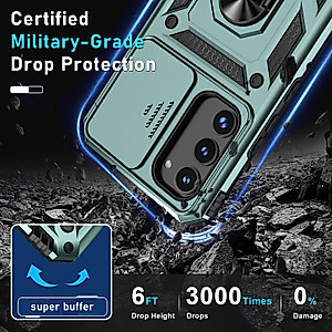 Janmitta Compatible with Galaxy A54 5G Case Built in Slide Camera Lens Cover and Screen Protector,Heavy Duty Shockproof Phone Cover,Built in Ring Stable Holder Kickstand,2023 Dark Green