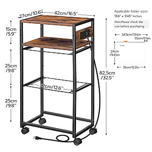 HOOBRO File Cart, Filing Cabinet with Outlet and USB Ports, 2 Tiers Metal Rolling File Cart, Pull-Out Filing Holder, Only Suitable for A4 Size Folders, Home Office, Rustic Brown and Black BF81UWJ01