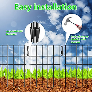 24 Pack Decorative Garden Fence Total 17in(H) x 27ft(L) No Dig Fencing, Rustproof Metal Wire Border Animal Barrier for Dogs and Rabbits, Flower Edging for Yard Landscape Patio Outdoor Decor