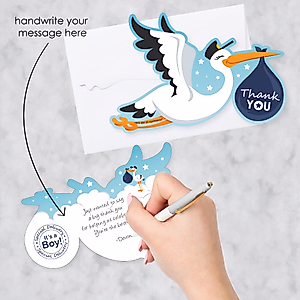 Big Dot of Happiness Boy Special Delivery - Shaped Thank You Cards - It’s A Boy Stork Baby Shower Thank You Note Cards with Envelopes - Set of 12