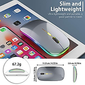 【Upgrade】 LED Wireless Mouse, Slim Silent Mouse 2.4G Portable Mobile Optical Office Mouse with USB & Type-c Receiver, 3 Adjustable DPI Levels for Notebook, PC, Laptop, Computer, MacBook (Grey)