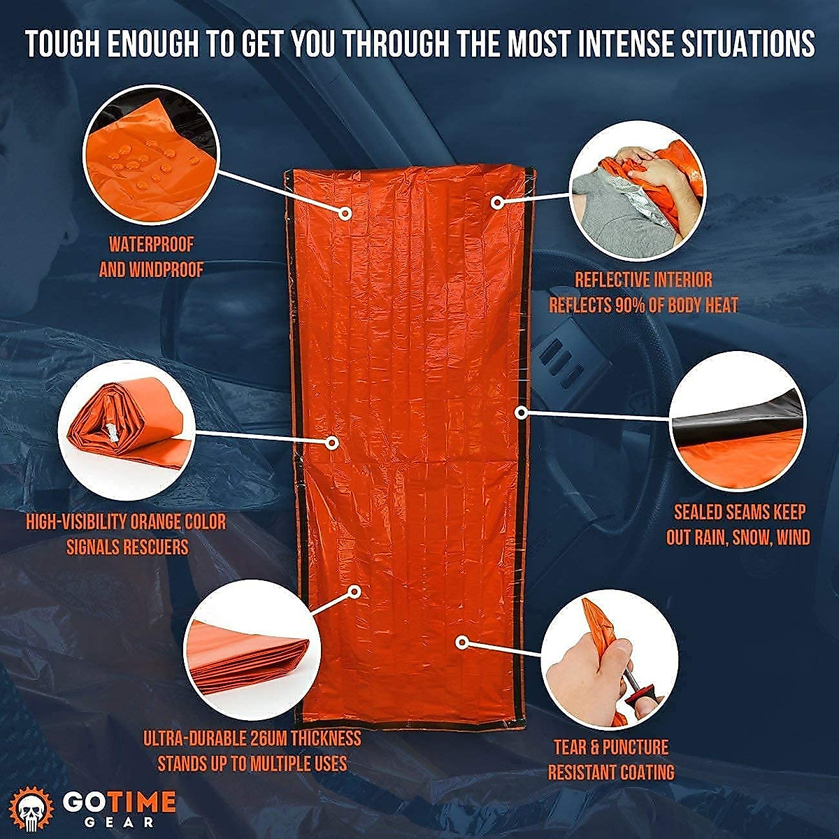 Go Time Gear - Life Bivy Thermal Bivvy and Life Survival Shelter - Emergency Sleeping Bags and Survival Tent - Emergency Bag Bundle (Orange)