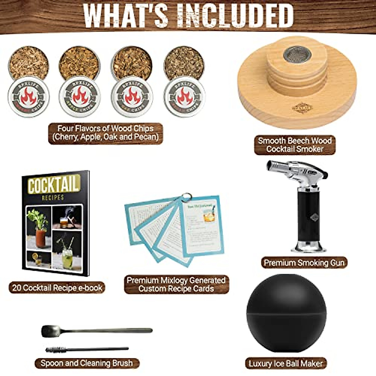 Cocktail Smoker Kit With Torch, Old Fashioned Smoker Kit, Bourbon Smoker Kit, Made of 100% Wood, Add a Touch of Class to Your Cocktail Making, No Butane