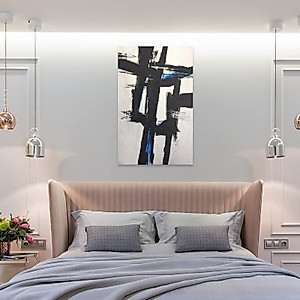 Hand Painted Abstract Black and White Oil Painting Textured Impressionist Palette Art Bedroom Bathroom Office Bar Wall Decor Paintings16x24inch(40x60cm)