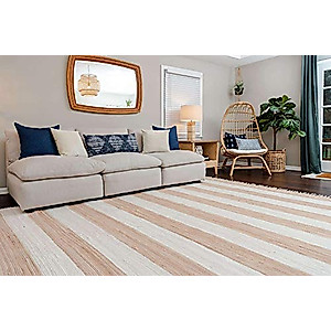 Unique Loom Chindi Rag Collection Hand Woven Striped Natural Fibers Beige Area Rug (8' 0 x 10' 0)