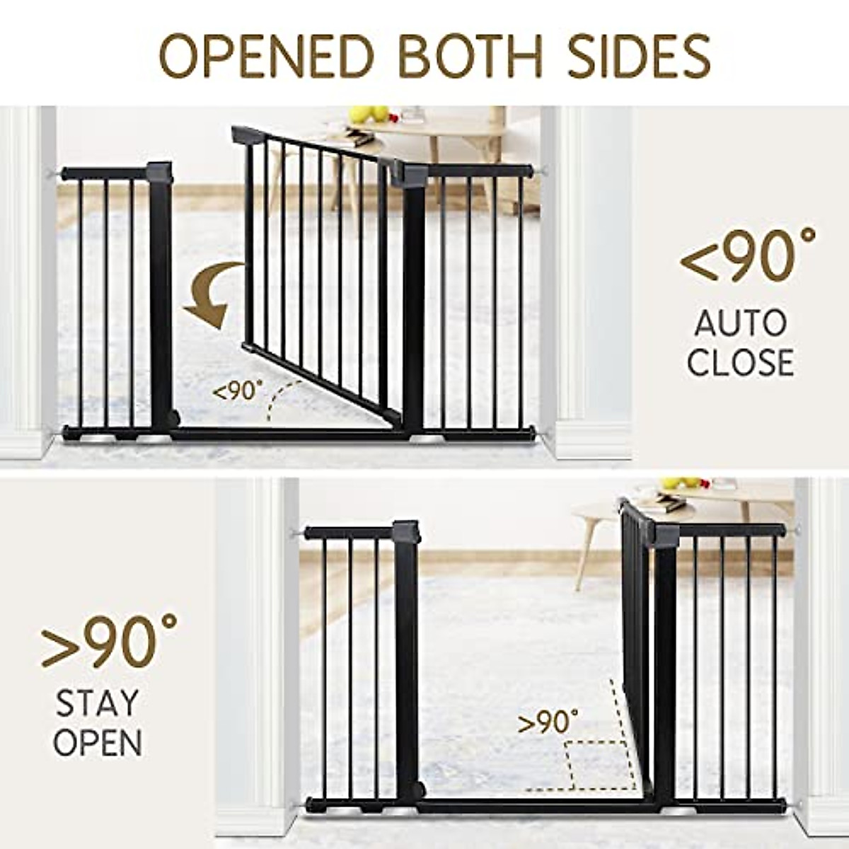 Wide Baby Gate, ALVOD 29.93''-51.5'' Wide 30" High Dog Gates for The House Auto Close, Easy Walk Thru Extra Wide Baby Gate with Door, Black