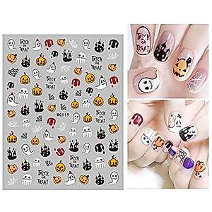 8 Sheets Halloween Nail Art Stickers Decals Self-Adhesive Pegatinas Uñas Cute Ghost Pumpkins Skull Spider Web Nail Supplies Nail Art Design Decoration Accessories