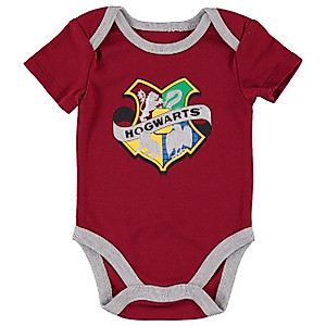 Harry Potter Baby Boys’ Short Sleeve Bodysuit Multipack Gift For Baby Girl or Boy Baby Clothes (Burgandy/Grey/White, 0-3 Months)
