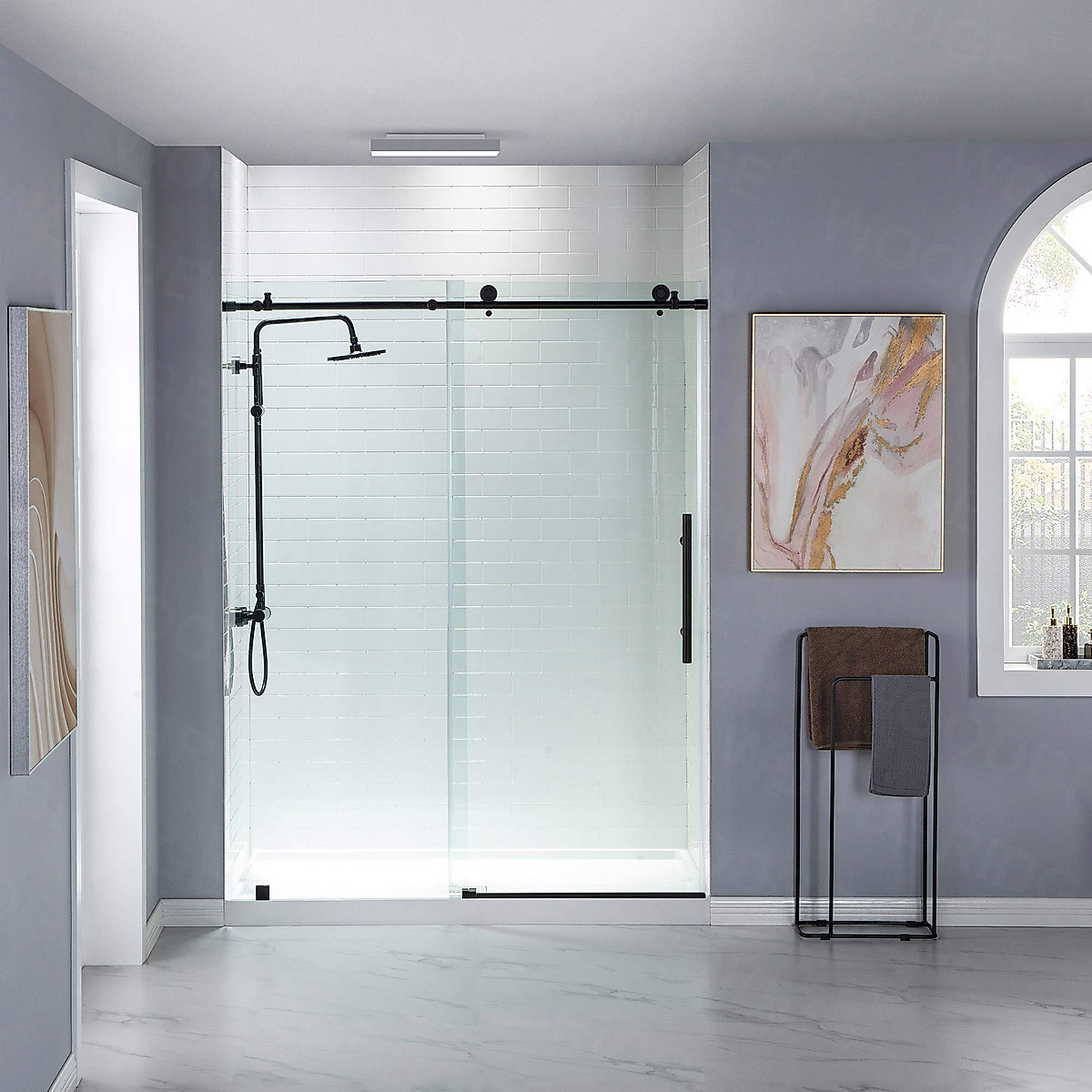 WOODBRIDGE Frameless Sliding Shower, 56"-60" Width, 76" Height, 3/8" (10 mm) Clear Tempered Glass, Black Finish, Designed for Smooth Door Closing. MBSDC6076-MBL, 60"x 76" Matte Black