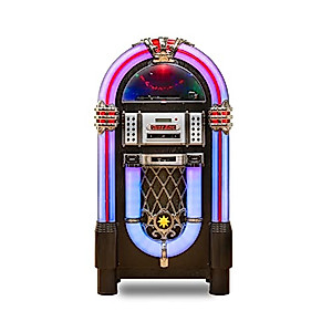 Roxby Retro Full Size Jukebox Cd Player with Bluetooth Stereo Record Player Radio USB Aux Port Sd Card Slot and Remote Control Juke Box Multicolored Lighting and External Adapter
