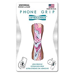 Universal Phone Grip for Most Smartphones, Mini Tablets and Cases, Marble Rose Design Colored Elastic Strap with Mauve Rose Base, LH-01-MarbleRose