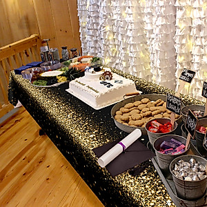 Decor365 9x5 ft Fabric Champagne Gold Tablecloth Black Gold Party Decoration GraduationTable Cover Birthday TableCloths Anniversary Celebration New Year Eve Promotion Party Decor